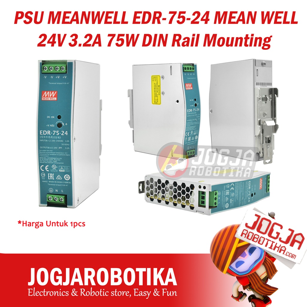 Jual PSU MEANWELL EDR-75-24 MEAN WELL 24V 3.2A 75W DIN Rail Mounting Power Supply | Shopee Indonesia