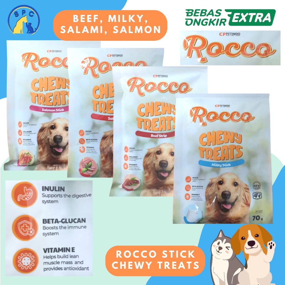 Jual Snack Anjing ROCCO Chewy Treats 70 Gram Beef Strip Anjing Camilan ...