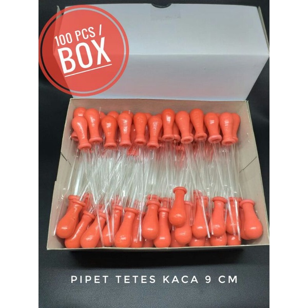 Jual Pipet tetes/ pipet kaca/pipet 9cm karet merah isi 100pcs/box ...