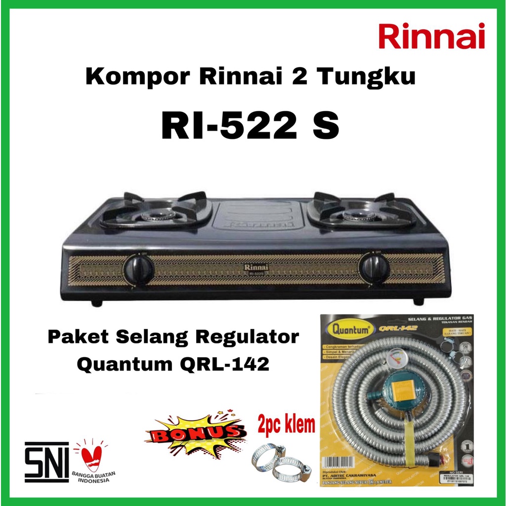 Jual Paket Kompor Gas Rinnai 2 Tungku RI 522S Bonus Selang Regulator ...