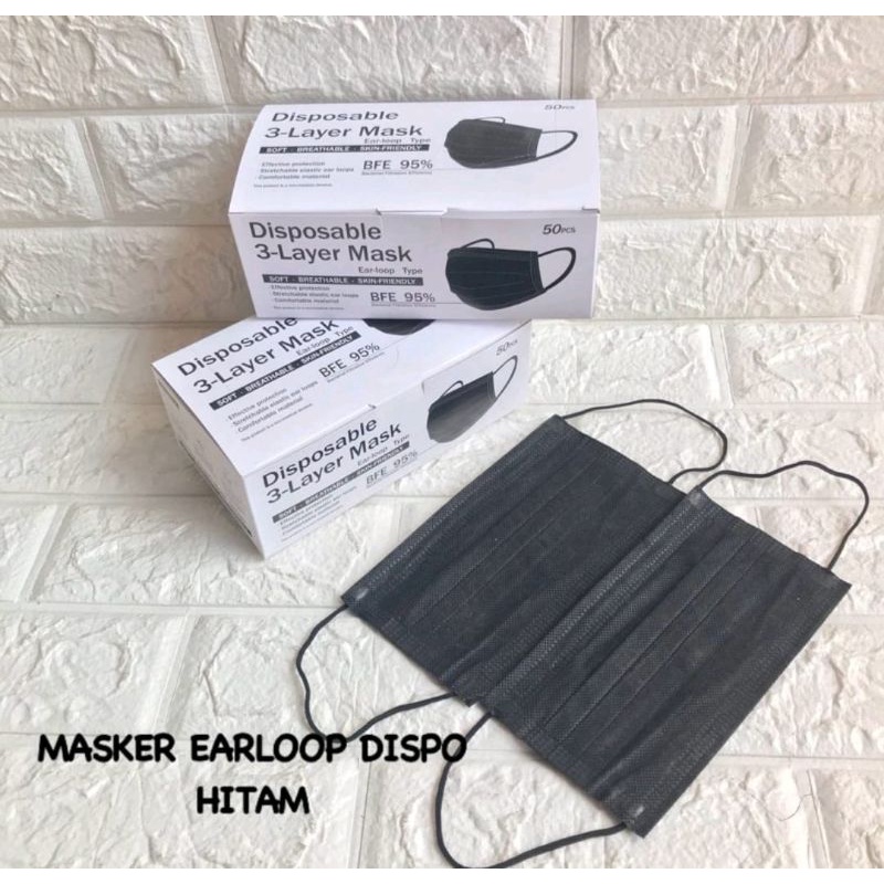 Jual EARLOOP FACEMASK HITAM/MASKER ISI 50PCS | Shopee Indonesia