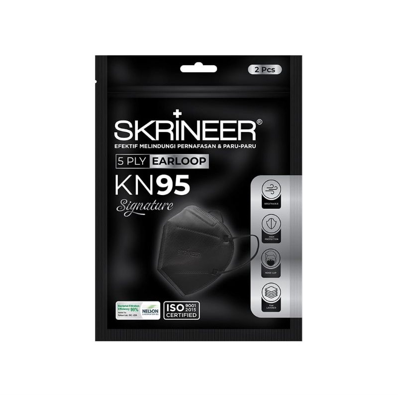 Jual Skrineer Masker KN95 5ply Black Signature Earloop sachet isi 2 pcs ...