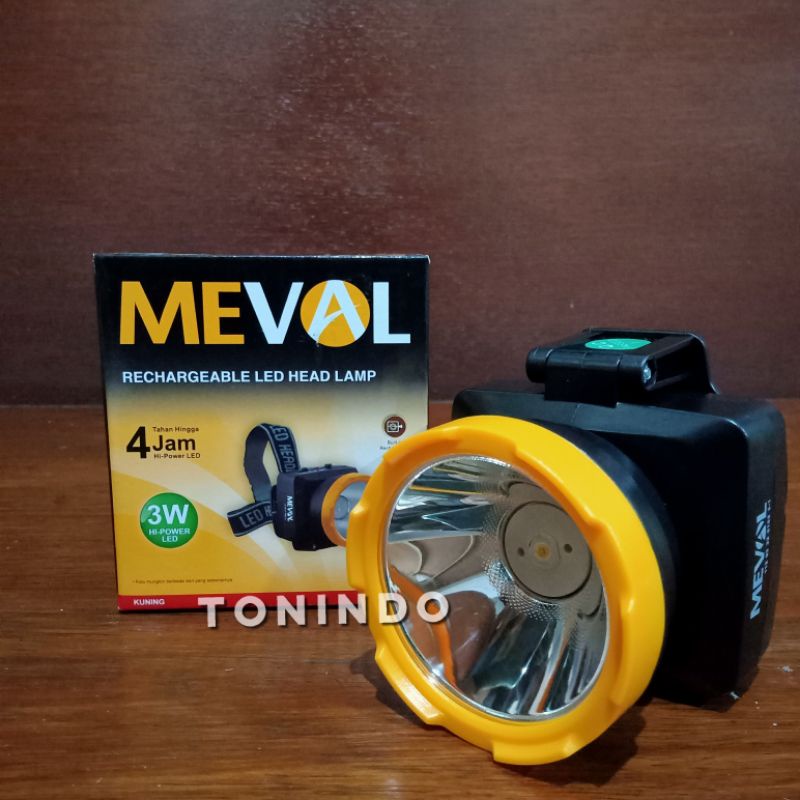 Jual Senter Kepala LED 3 Watt MEVAL Rechargeable Warm White (Cahaya ...
