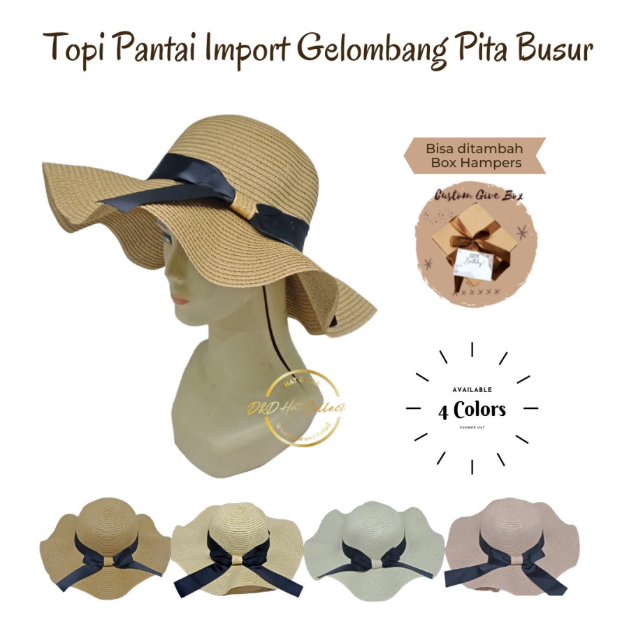 Jual Topi Pantai Gelombang Import Pita Busur Topi Wanita | Shopee Indonesia