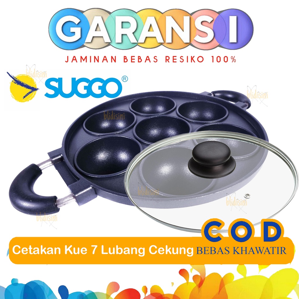 Jual SUGGO Cetakan Kue Bikang Teflon Kue Apem Lumpur 7 Lubang Cekung ...