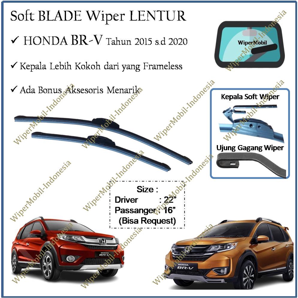 Jual Soft Wiper Blade Honda BR-V BRV 2015 2016 2017 2018 2019 2020 2021 ...