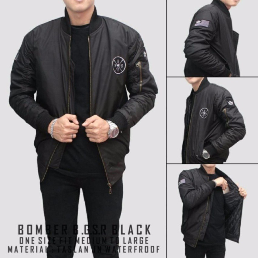 Jual Jaket Pilot Bomber BSGR Pria/Cowok - Hitam (Black) | Shopee Indonesia