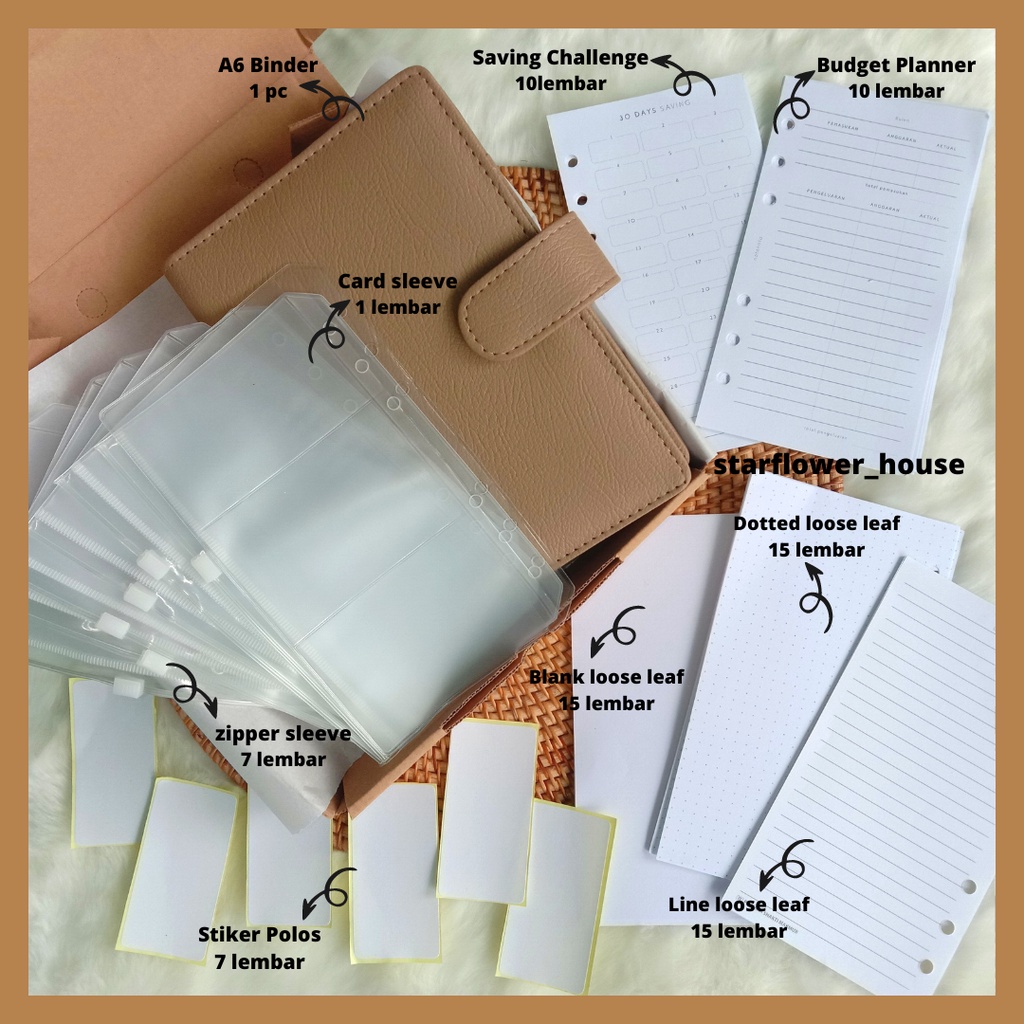 Jual A6 Binder Planner Notebook Binder Pockets Storage Cash Envelope ...