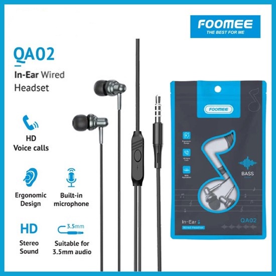 Jual Headset With Mic FOOMEE QA02 Wired Headset Stereo Sound Jack 3.5mm ...
