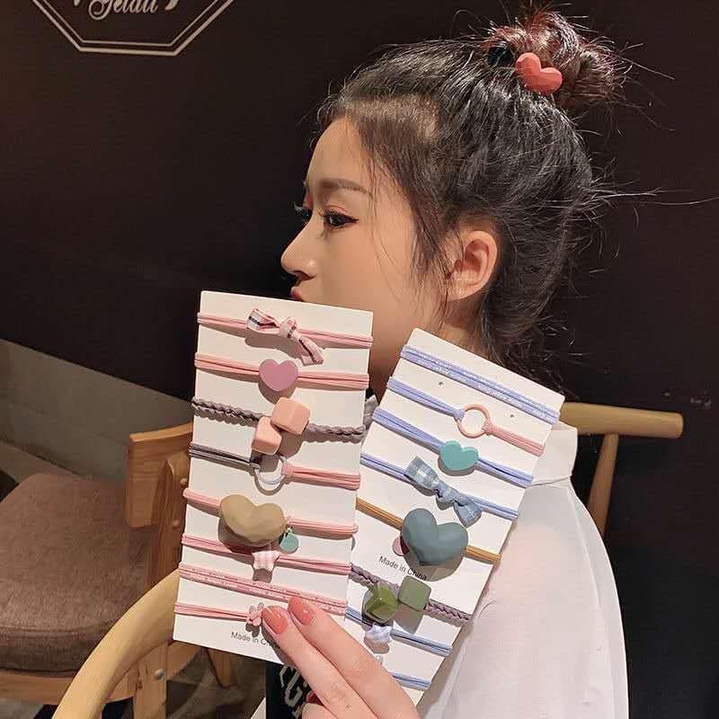 Jual Ikat Rambut Korea Love Smile Love Mix Pattern Set 8 Pcs J96 ...