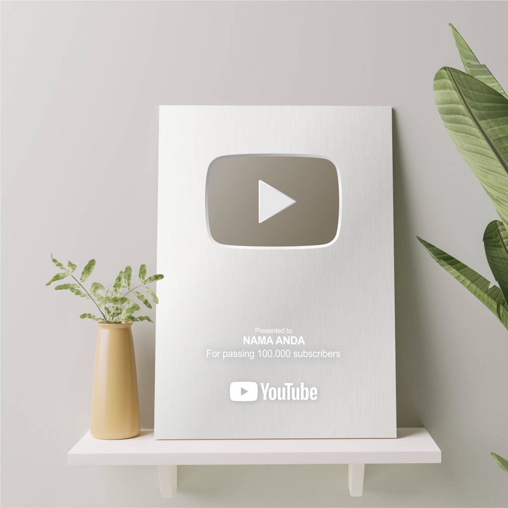 Jual Hiasan Dinding Custom Nama Youtube Silver Play Button kayu MDF 6mm ...