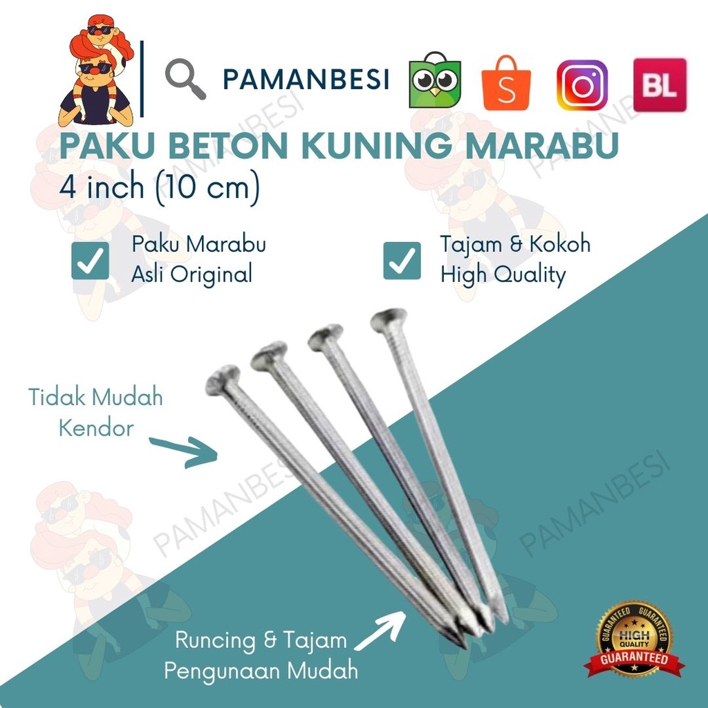 Jual Paku Beton Dan Kayu Marabu Kuning 4" / 10CM (1 buah) | Shopee Indonesia