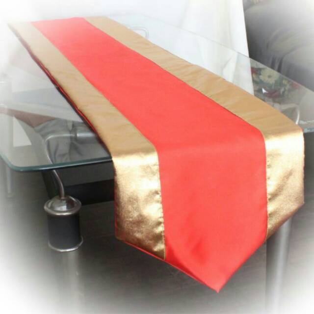 Jual Taplak meja tamu / table runner merah gold / taplak Natal / taplak ...