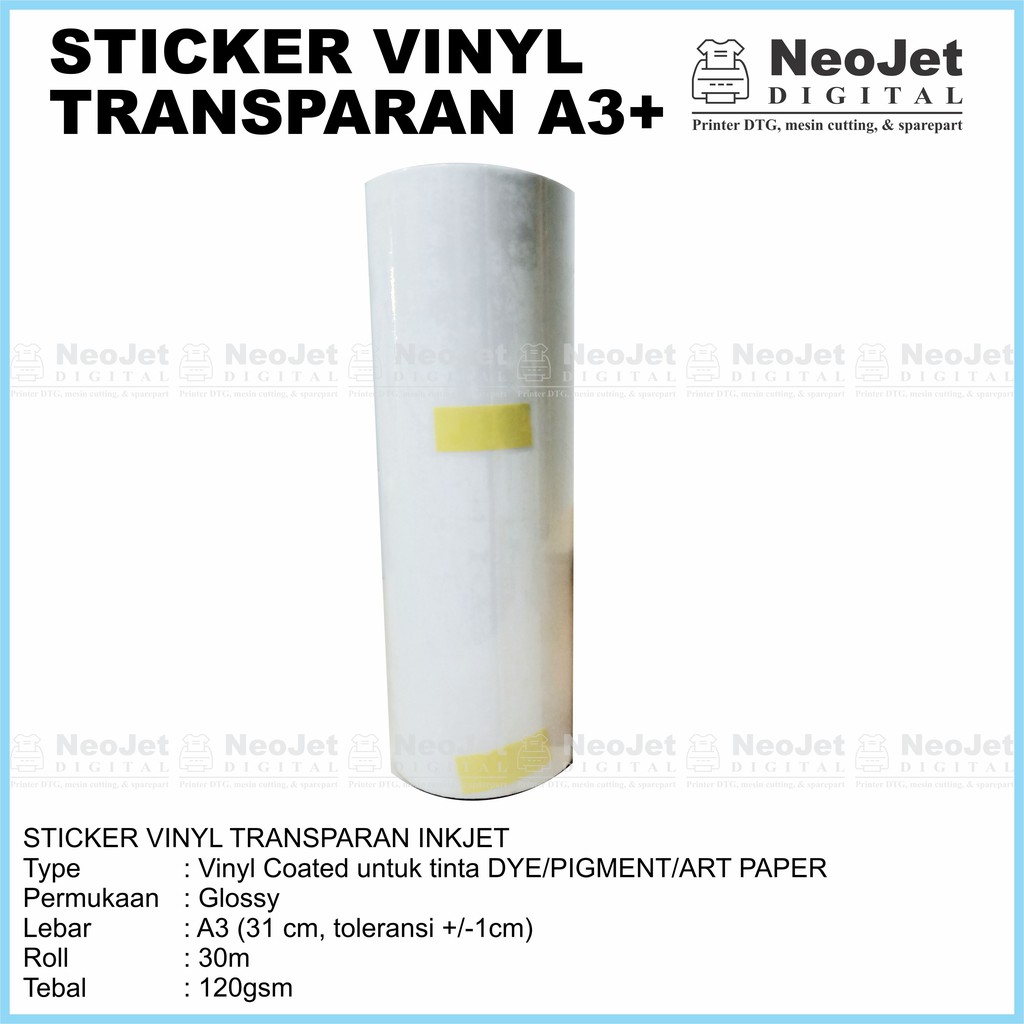 Jual Sticker Vinyl Inkjet Transparan Bening Gloss A3 30 Meter ...