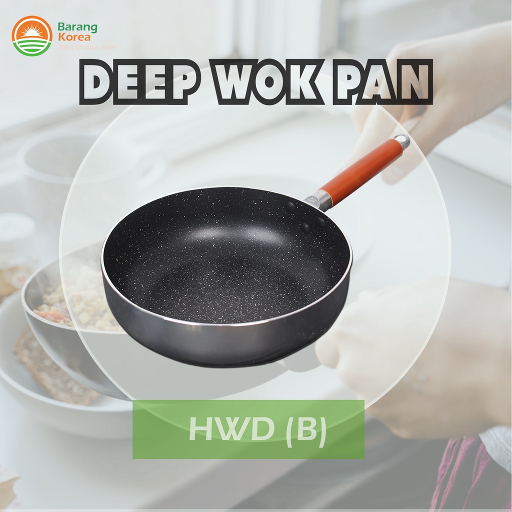 Jual K-Food Deep Wok Pan HWD B Gagang Kayu Wajan Kuali Korea Anti ...