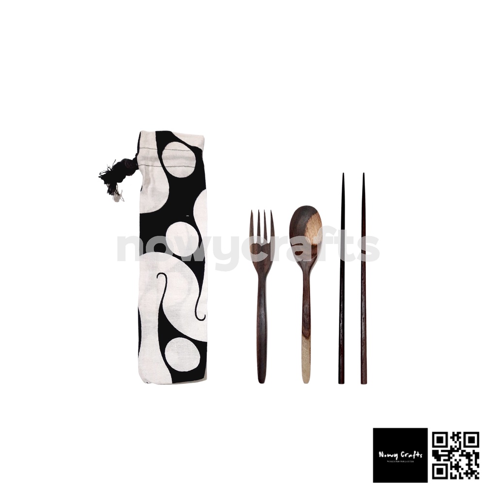 Jual WOODEN CUTLERY SET / AESTHETIC SONOKELING SET / BATIK MONOKROM ...
