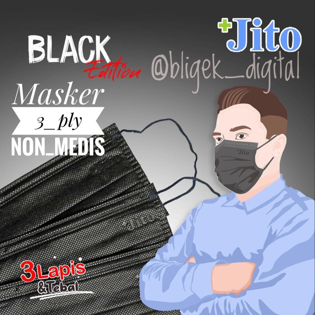 Jual Masker "JITO" 3 ply HITAM NonMedis (isi 50 pcs) | Shopee Indonesia