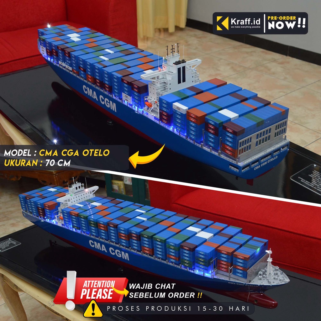 Jual (COD) MINIATUR KAPAL KONTAINER CMA CGA OTELO 70CM I Souvenir Gift ...