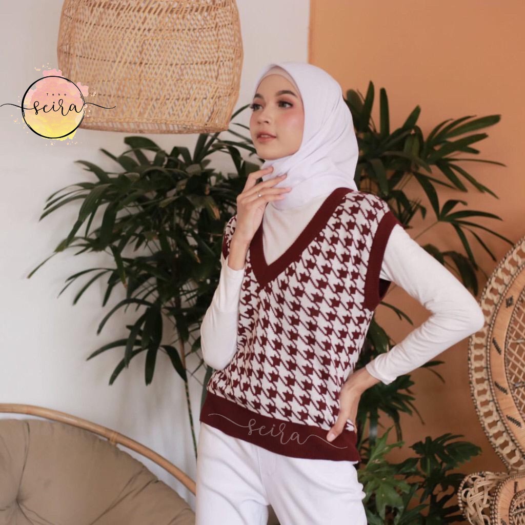 Jual [BISA COD] Jennie Vest Rajut / Houndstooth Vest / Rompi Korea ...