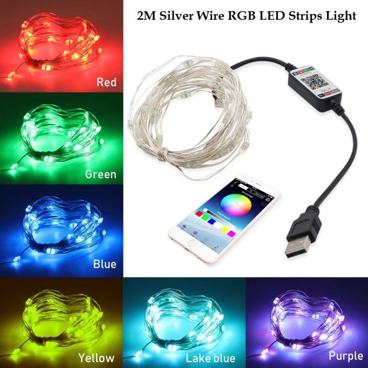 Jual Lampu Hias LED 2M - Silver Wire String RGB LED Strip Lamp APP ...