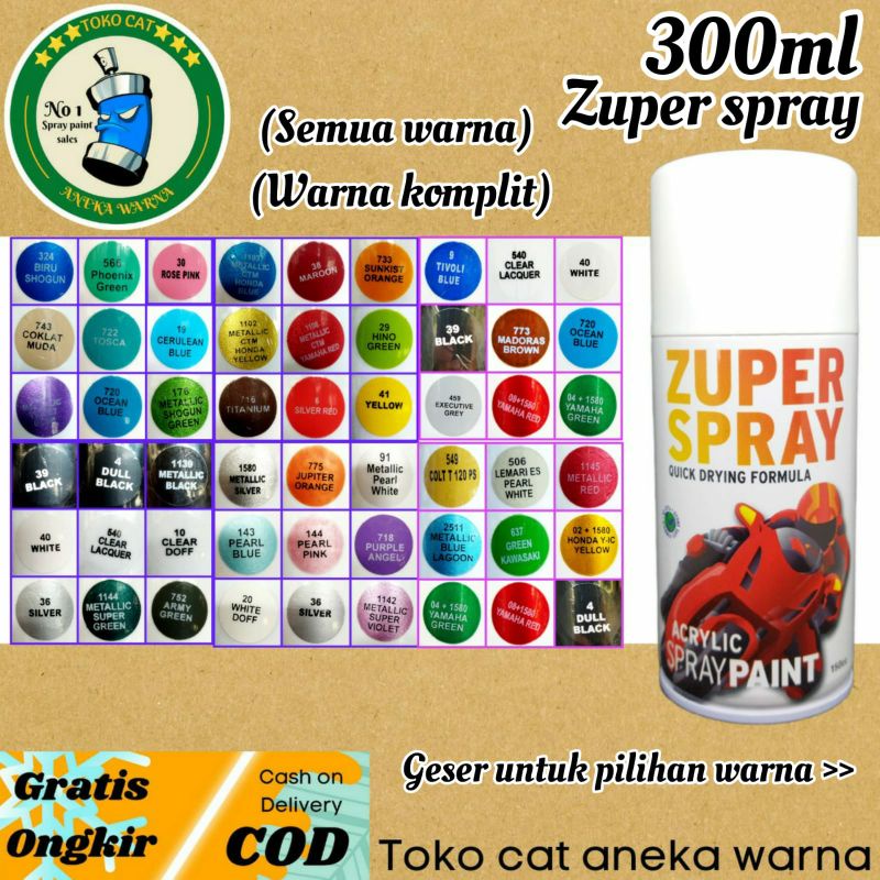 Jual cat semprot 300ml zuper spray semua warna hitam merah biru putih ...