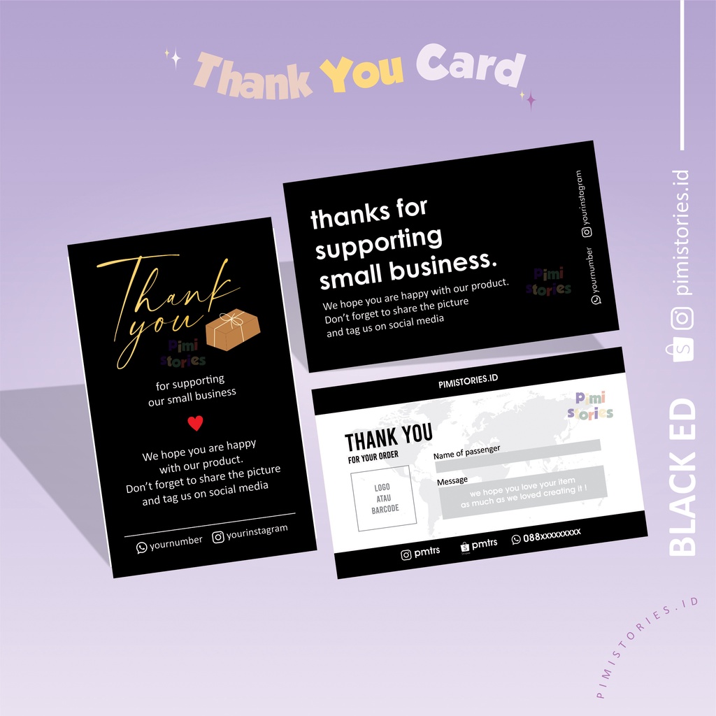 Jual THANK YOU CARD ⚫ THANKS CARD ⚫ KARTU UCAPAN TERIMA KASIH ⚫ BLACK ...