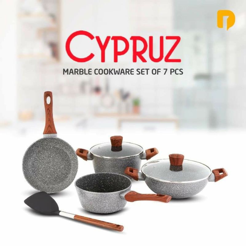 Jual Panci Set Wajan & Penggorengan Anti Lengket Cypruz Marble Cookware Set of 7 pcs | Shopee ...