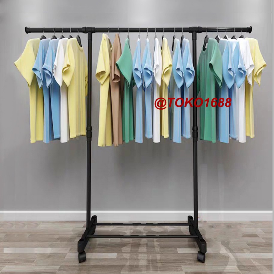 Jual Stand hanger single rak Serbaguna dengan 4 roda hitam | Shopee ...