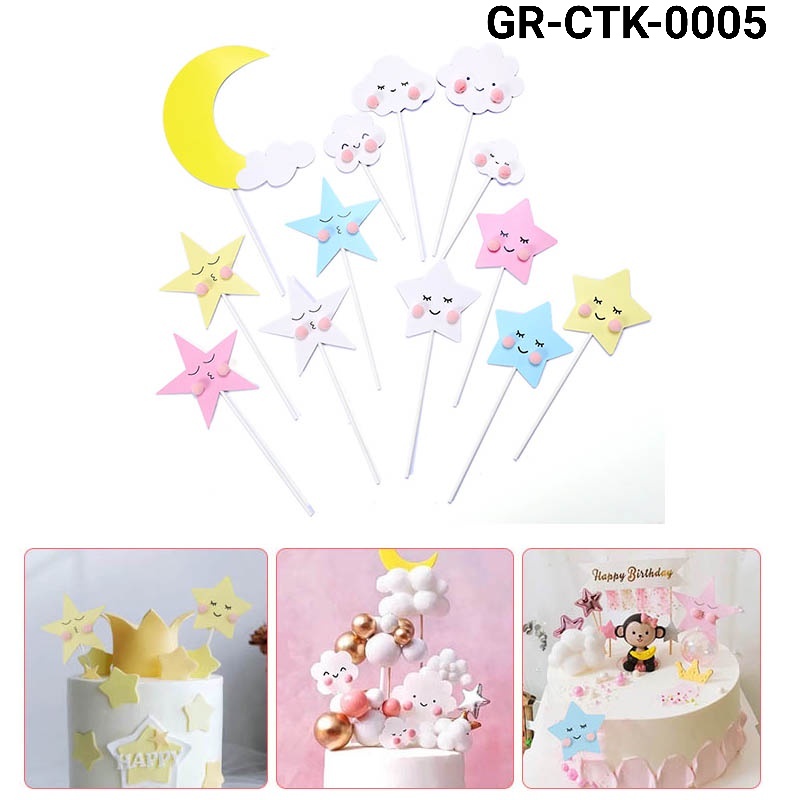 Jual GR-CTK-0005 Cake topper kertas hiasan kue awan bintang langit yamama baking | Shopee Indonesia