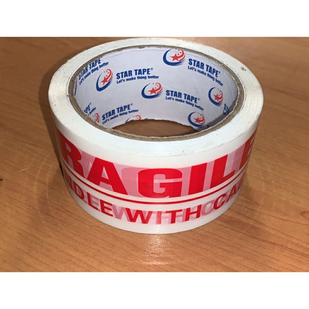 Jual Lakban Fragile Handle With Care Merah / Putih 46 mm X 100 Yard ...
