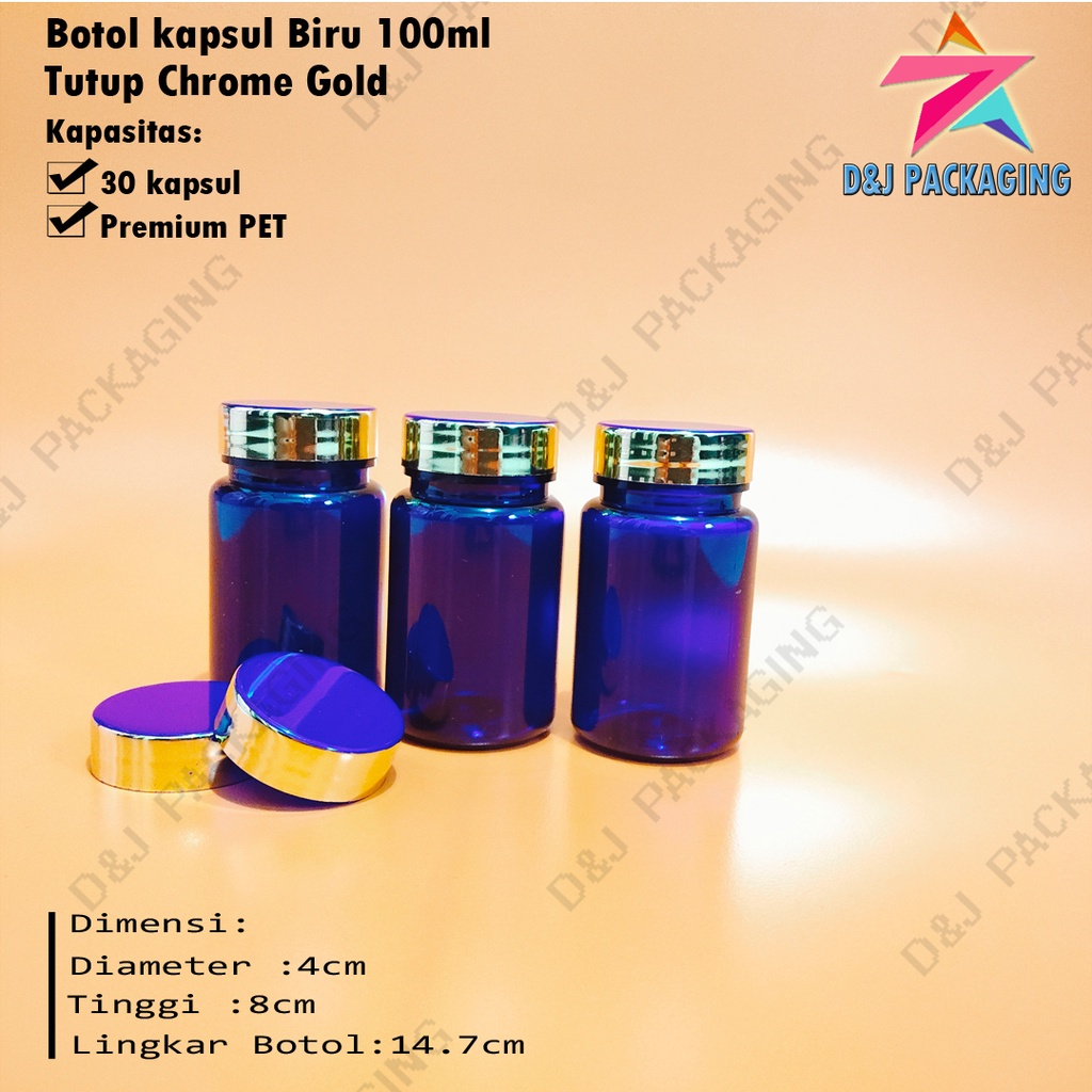 Jual Botol kapsul isi 30 Biru100ml tutup gold + Plug Inner | Shopee ...