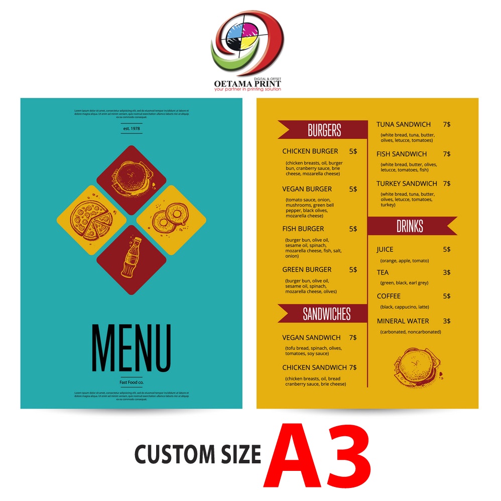 Jual Cetak menu makanan hardcover ukuran A3 | Shopee Indonesia