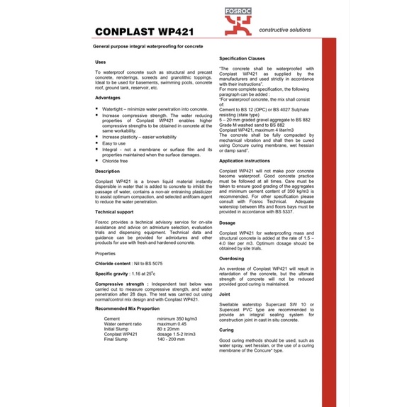 Jual Waterproofing Integral /Conplast WP421/ Campuran Beton | Shopee ...