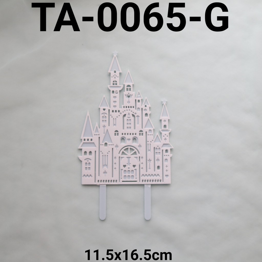 Jual GR-TA-0065 Cake topper akrilik istana castle princess gold pink ...