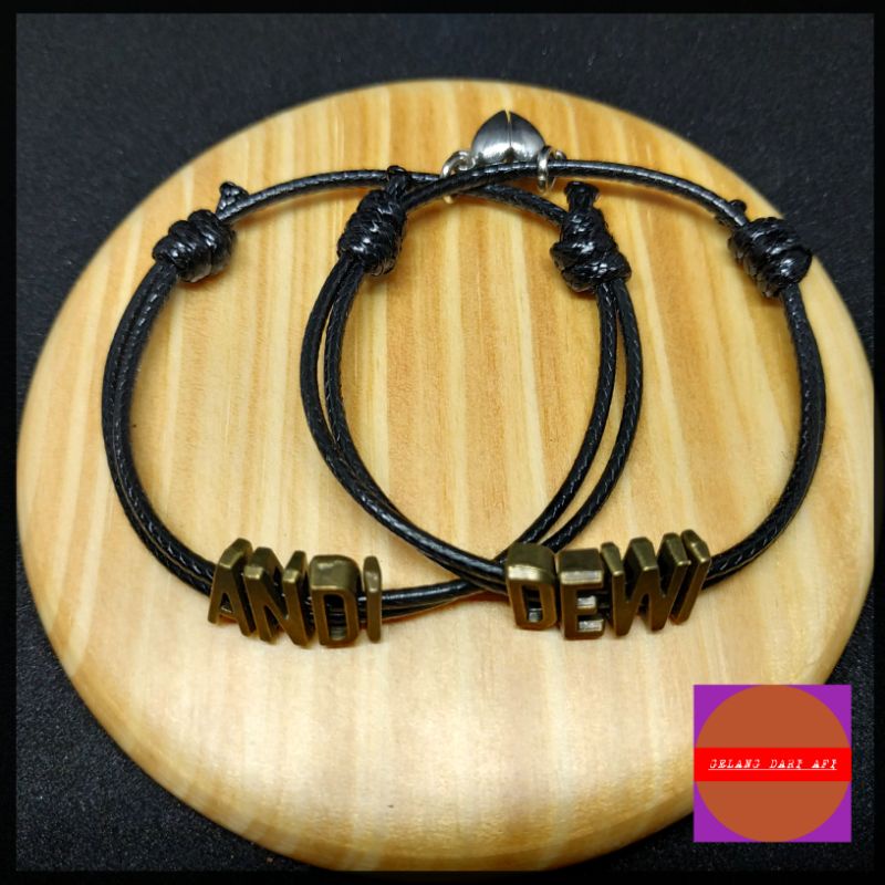 Jual Sepasang Gelang Custom Couple Magnet Tali Korea Inisial Dadu Dan ...