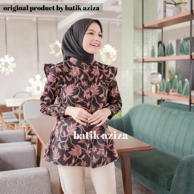 Jual Batik Wanita Atasan Batik Busui Kancing Depan Batik Aziza | Shopee ...