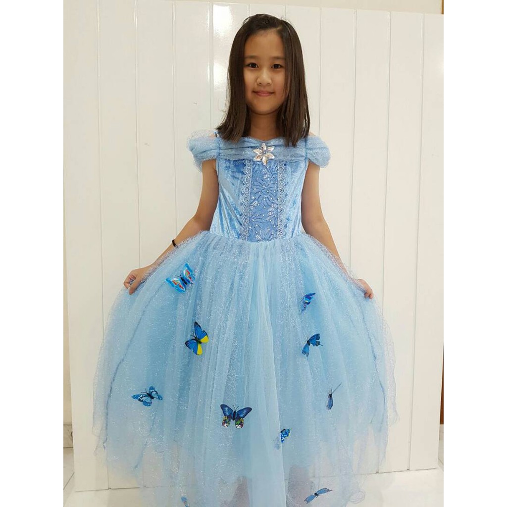Jual Dress Baju Kostum Gaun Princess Putri Cinderella Biru Tangan ...