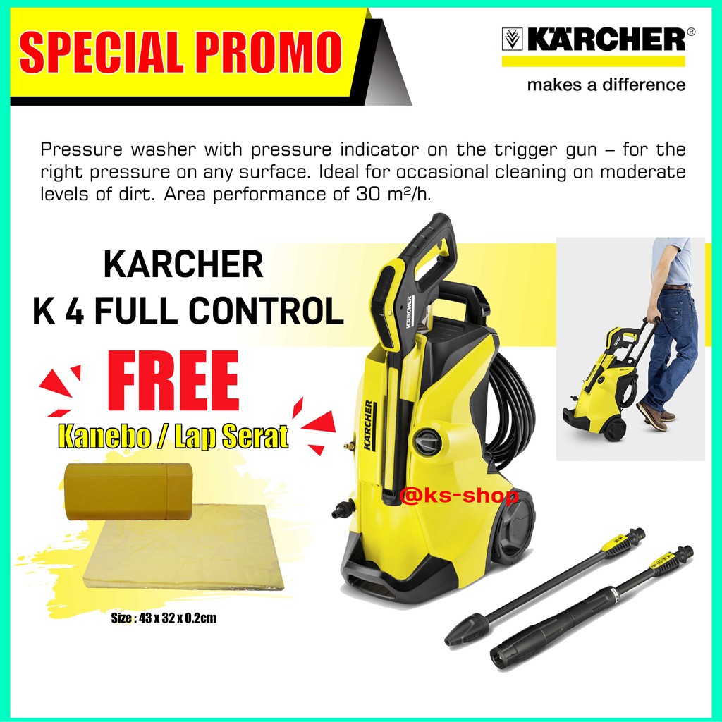 Jual Karcher High Pressure Washer K 4 FULL CONTROL 1800 Watt 130 Bar + Bonus Lap KANEBO | Shopee ...