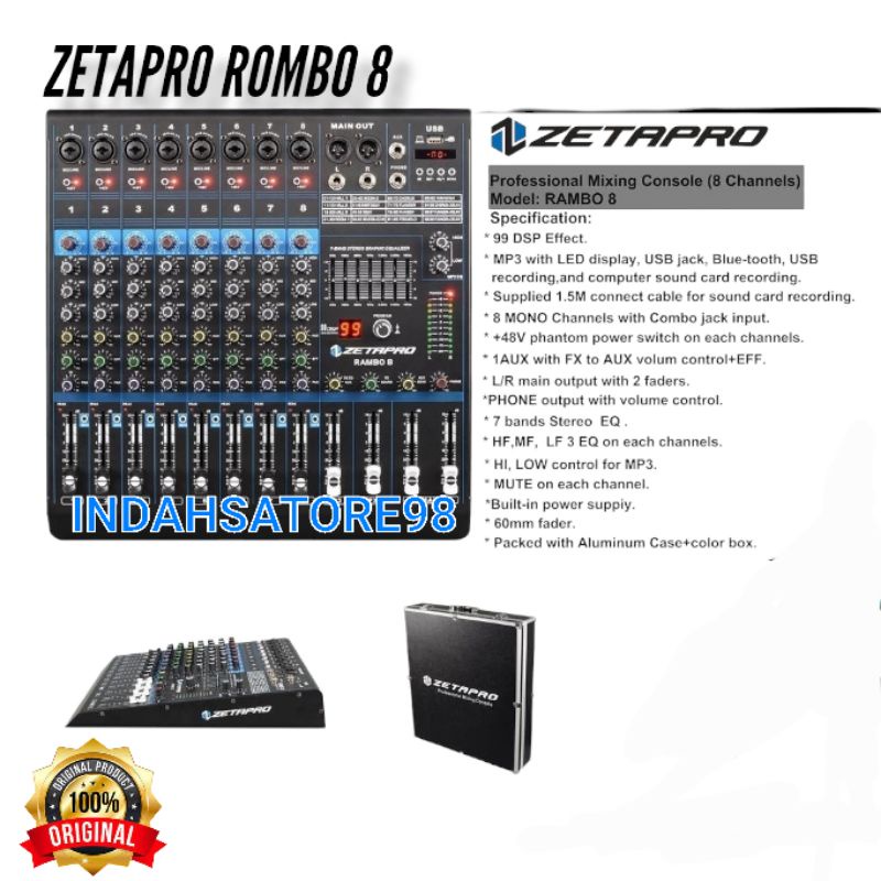 Jual Mixer ZETAPRO RAMBO 8 Cahnnel Profesional Mixing Multi Effect Vocal Rambo8 ORIGINAL ...