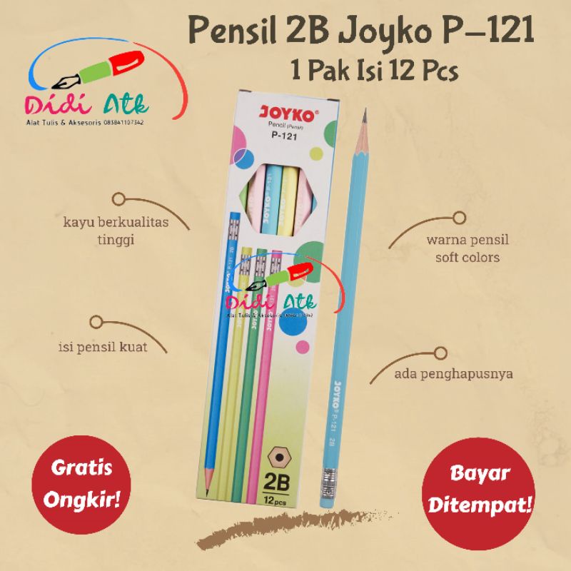 Jual Pensil 2B Joyko P-121 Pencil Plus Ada Penghapus 1 Pak Isi 12 Pcs ...