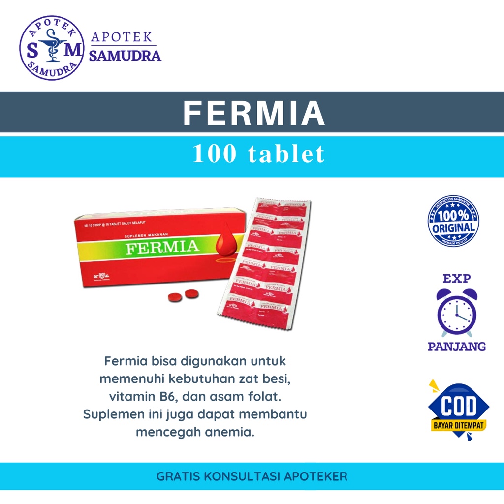 Jual FERMIA Tablet - BOX isi 100 Tablet (suplemen penambah darah ...