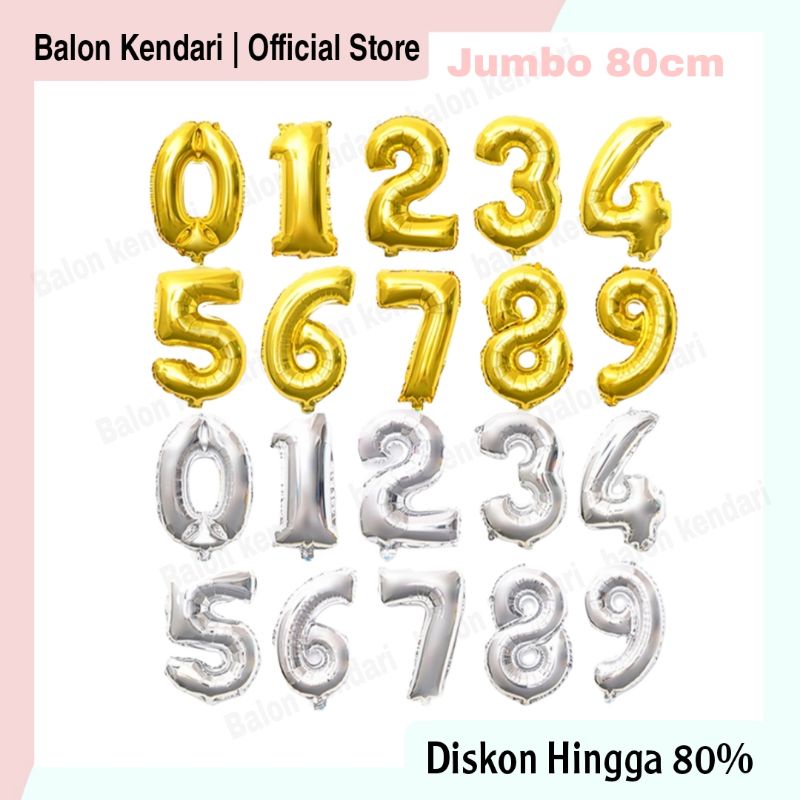 Jual Balon Angka Jumbo 80 cm / balon Foil Angka gold silver 32" 80 cm ...
