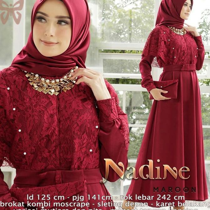 Jual Gamis / Maxi / Dress Wanita Muslim Nadine Jumbo Brukat + Mutiara HQ | Shopee Indonesia