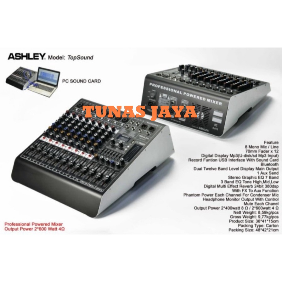 Jual Power Mixer Ashley TopSound 8 Channel Bluetooth PC Soundcard Original | Shopee Indonesia