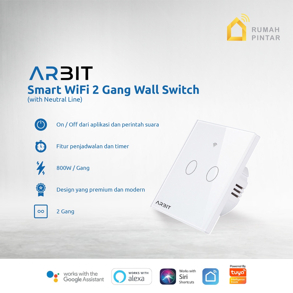Jual ARBIT WiFi 2 Gang Tombol Switch Saklar Pintar Touch Smart Home ...
