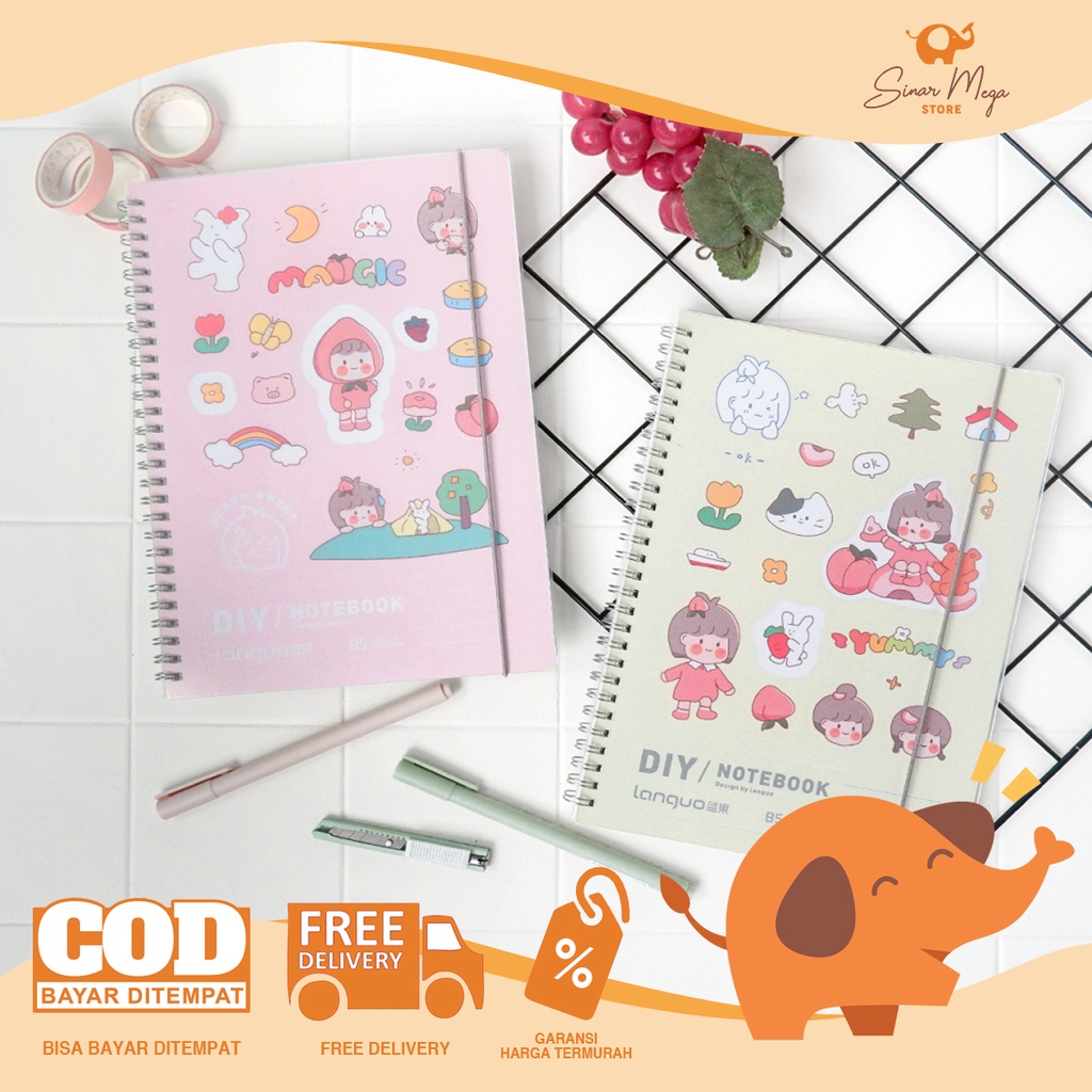 Jual Little Honey Peach Sticker and Ruled Notebook Set B5 / Buku Catatan Bergaris Lucu Unik ...