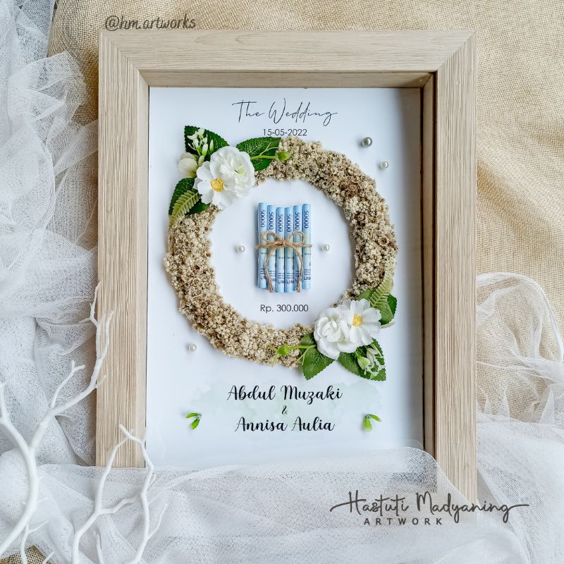 Jual HMAyem Mahar Pernikahan Bingkai Rustic dengan Bunga Kering Simple ...