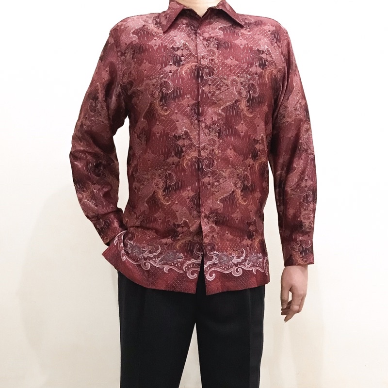 Jual Baju Batik Modern Pria Satin ( Dusty Red Merah 2 ) | Shopee Indonesia