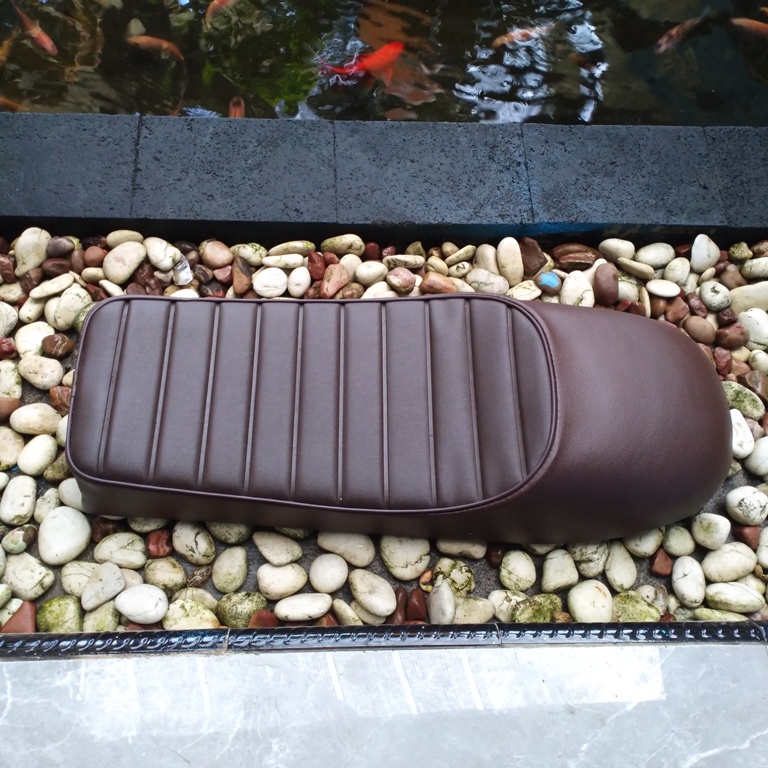 Jual jok motor custom cafe racer kulit cokelat garis lurus alas plat ...