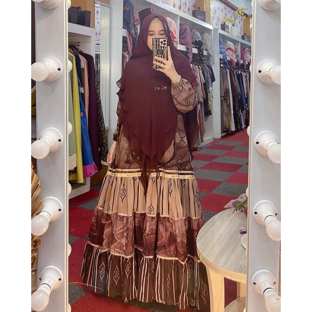 Jual GAMIS SET RUFFLE MAROON by LINA SUKIJO | Shopee Indonesia